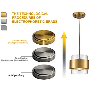 CLAXY Modern Brass Kitchen Pendant Light Height Adjustable Pendant Light Clear Glass Shade