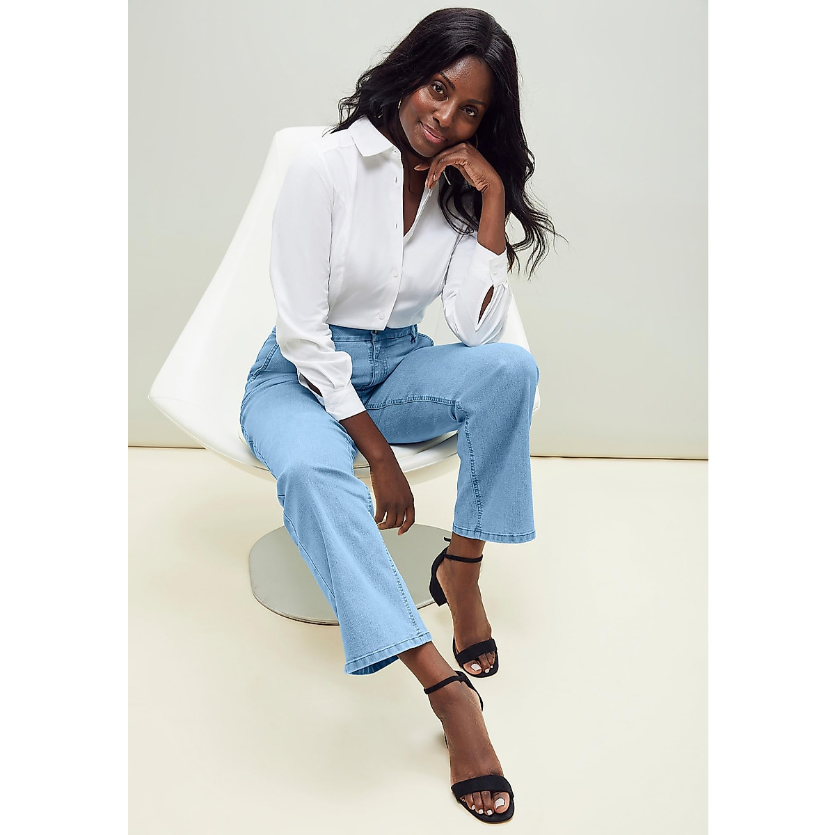 Jessica London Women's Plus Size True Fit Stretch Denim Wide Leg Jean - 22 W, Black