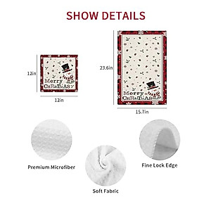 Hokiten Christmas Waffle Kitchen Towels Dishcloths, Red Black Plaid Snowman Xmas Winter Snowflake Absorbent Dish Towels | Hand Towels for Bathroom/Bar, 12 x 12 Inch, 2 Pcs