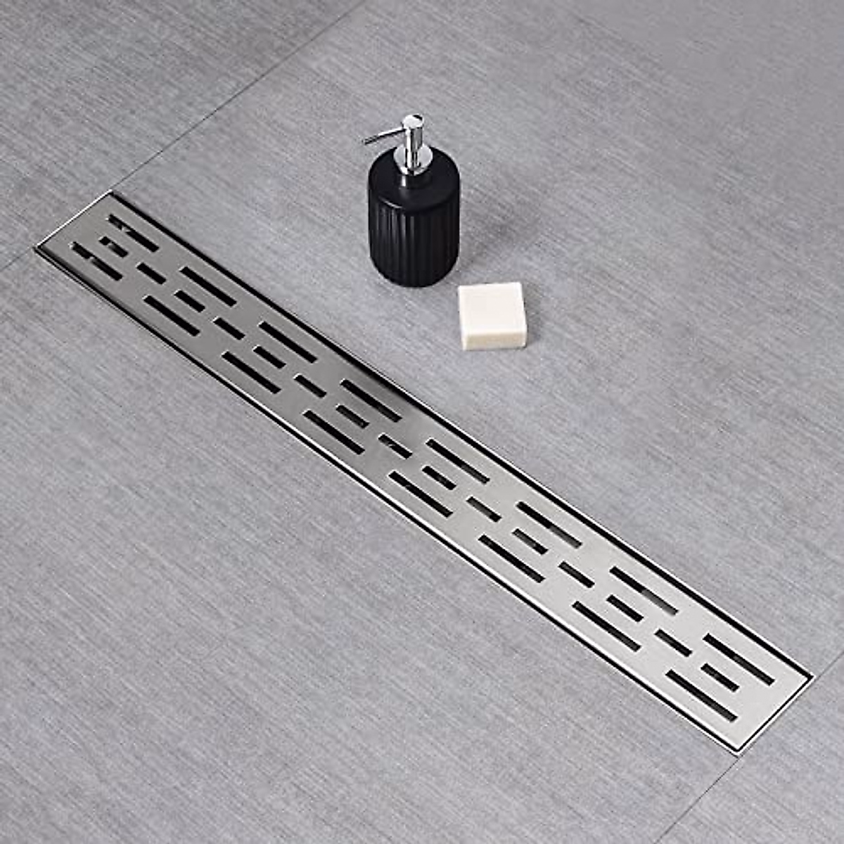 SaniteModar Linear Shower Drain, High Water Flow Removable Grate Shower Drain 24 inch, Brushed 304 Stainless Steel Linear Drain with Hair Strainer, Adjustable Leveling Feet