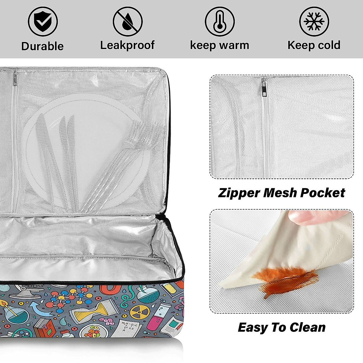 Science Scientific Objects Reusable Insulated Pizza Bag, Waterproof Food Delivery Bag, with Handle Lid Leakproof Pizza Holder Tote for Hot or Cold Food