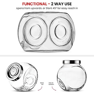 Bormioli Rocco PANDORA Glass Candy Jar 75½-Ounce Cookie Jar (2 Pack) With Plastic Airtight Seal Lid 2-Way Display, Bulk-Food Storage Jar for Snacks, Dry Food, Jelly Beans Canister, Apothecary Jars.