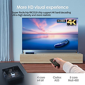 Android 11.0 TV Box, 4GB RAM 32GB ROM RK3318 Quad-Core Support 2.4G/5.8G Dual WiFi Bluetooth 4.0 Ethernet LNA 3D 4K