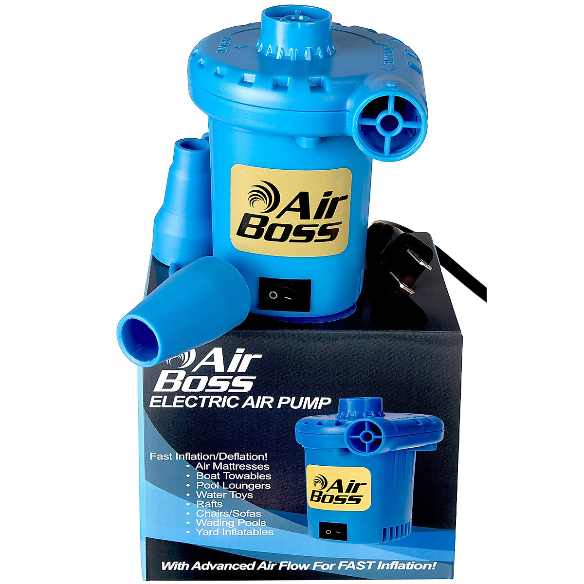 AIR PUMP for INFLATABLES - Fast Fill 1000 LPM Inflator Deflator, Portable Electric Air Pump with 3 Attach Nozzles - Inflatable Lake Floats, Pool Rafts, Toys, Air Mattress Bed, Blow Up Couch, Sofa