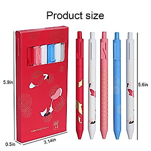 Cute Refillable Ballpoint Pens Black Ink for Journaling Writing Quick Dry Gel Ink Pens 0.5mm Assorted Patterns for Girls Women (Koi 5 PCS)