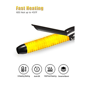 Lanvier 1.25 Inch Clipped Curling Iron with Extra Long Tourmaline Ceramic Barrel, Professional 1 1/4 Inch Hair Curler up to 450°F Dual Voltage for Traveling, Hair Waving Style Tool–Black