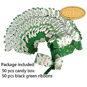 Lontenrea 50 Pcs Candy Boxes Wedding Birthday Party Favor Gift Box with 50pcs Black Green Ribbon Decoration