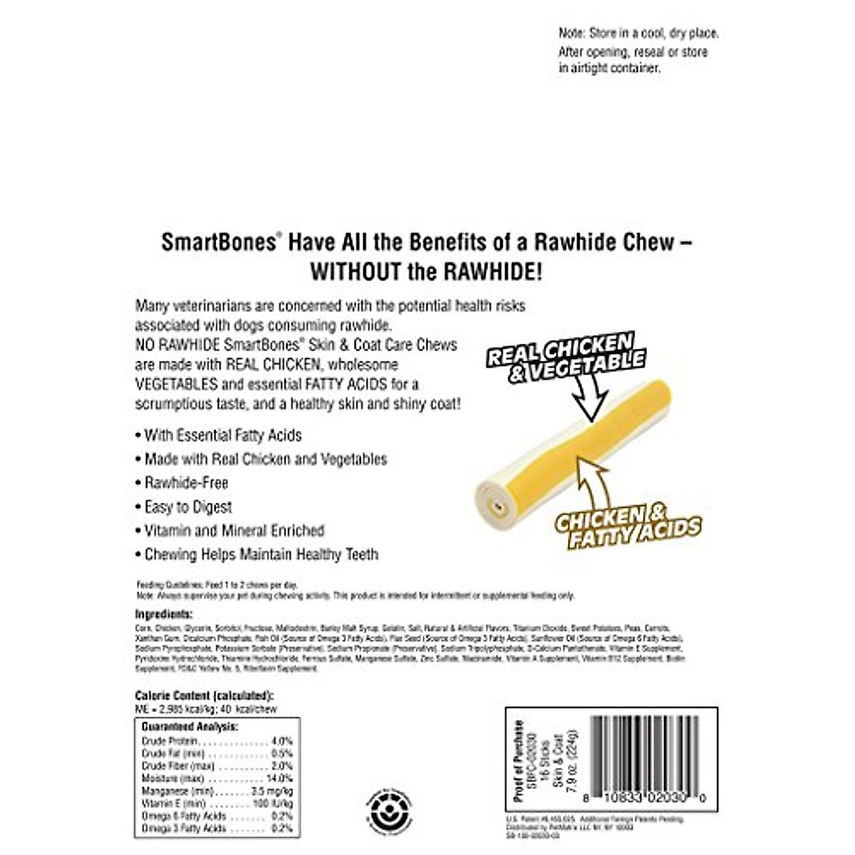 SmartBones Skin And Coat Care Sticks 16 Count, Rawhide-Free Chews For Dogs, With Omega Fatty Acids