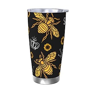 AYCZN Sweet Honey Bee 20 OZ Tumbler Stainless Steel Travel Coffee Mug, Sunflower Bee Insulated Water Bottle with Lid and 2 StrawsLeakproof Thermal Cup