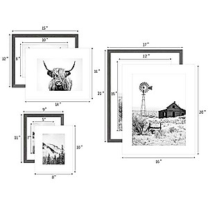 SunFlax Farmhouse Animal Framed Wall Art - Highland Yak and Smoky Mountain Picture with Black Wooden Frames for Bathroom, Living Room, Bedroom, Office