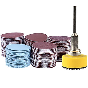 Yakamoz 100Pcs 1 Inch Sanding Discs Pad Kit Hook and Loop Sand Paper Assortment Pack with 1/8 Inch Shank Backing Pads Plate Holder for Dremel Rotary Tool