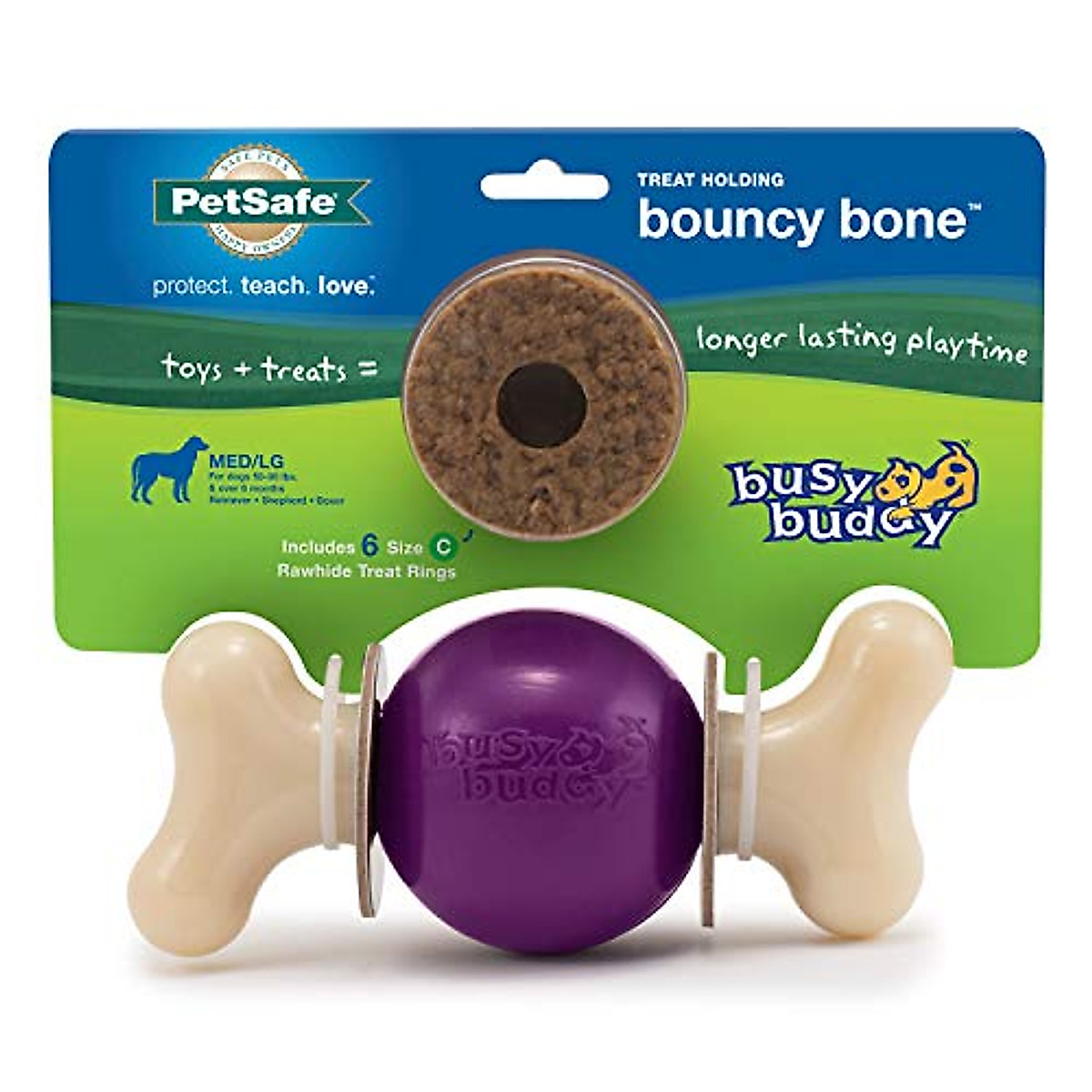 PetSafe Busy Buddy Bouncy Bone - Treat-Holding Toys for Dogs - Scented for Enhanced Sensory Stimulation - Rigorously Tested Ingredients - For Aggressive Chewers - Treat Refills Available - Purple, M/L