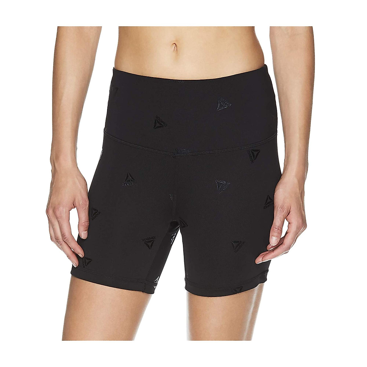 Reebok Womens Fitted Highrise Athletic Compression Shorts, Black, Large