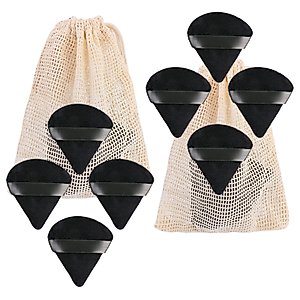 Yoseng 4pcs Powder Puffs for Face Powder Both Dry and Wet Black Triangle Makeup Puff for Loose & Cosmetic Foundation, Wedge Shape Velour Cosmetic Sponge for Contouring,with Mesh Laundry Bag(2Pack)