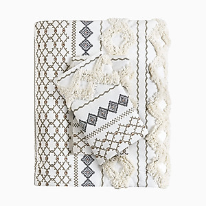 INK+IVY Imani 100% Cotton Duvet Mid Century Modern Design, All Season Comforter Cover Bedding Set, Matching Shams, King/Cal King, Ivory Chenille Tufted Accent 3 Piece