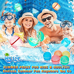 Hiliop 16PCS Reusable Water Balloons for Kids, Splash Refillable Water Balloons Bombs Self Sealing Quick Fill Magnetic with Mesh Bag