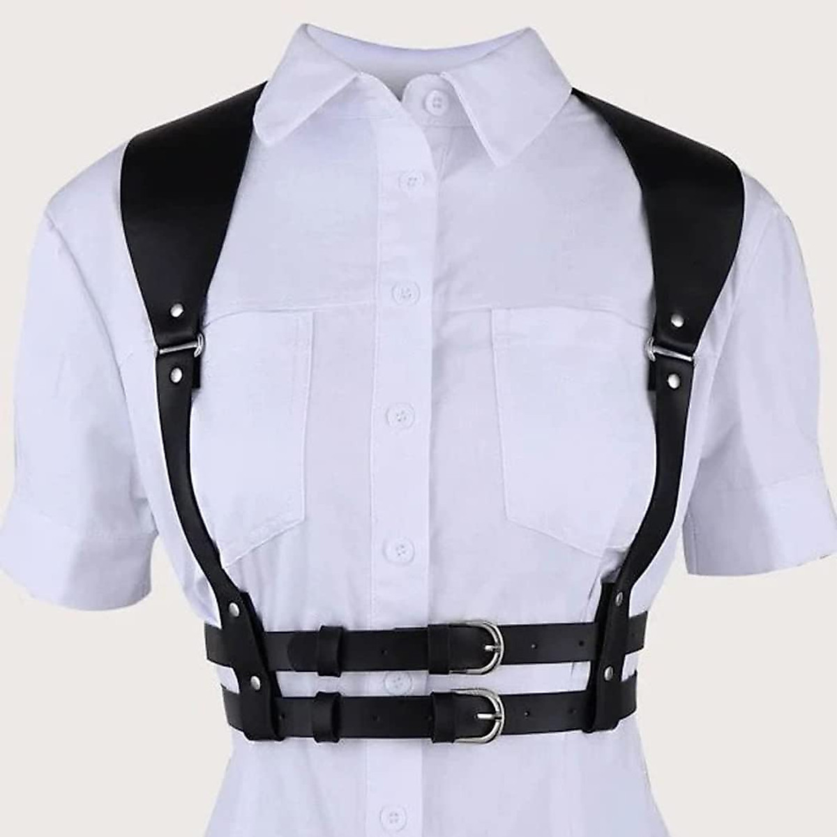 Asooll Leather Waist Harness Belt Punk Body Chain Leather body jewelry Beach Prom Party Rave Club Body Accessories Jewelry for Women and Girls(Black)