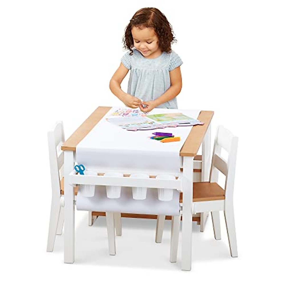 Melissa & Doug Wooden Art Table & Chairs Set - White - Kids Craft Table And Chairs, Children's Furniture