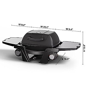 Barpecyou Portable Gas Grill, 2-Burner Small BBQ Propane Grills Tabletop Gas Grill Outdoor Camping Grill 24000 BTU, Detachable Side Tables,Built in Thermometer, Black