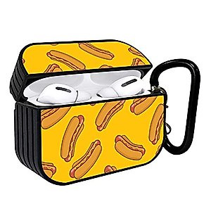 Shockproof Portable Protective Hard Printing Pattern Cover Case with Carabiner Compatible with AirPods Pro 2019 / Hotdog Pattern