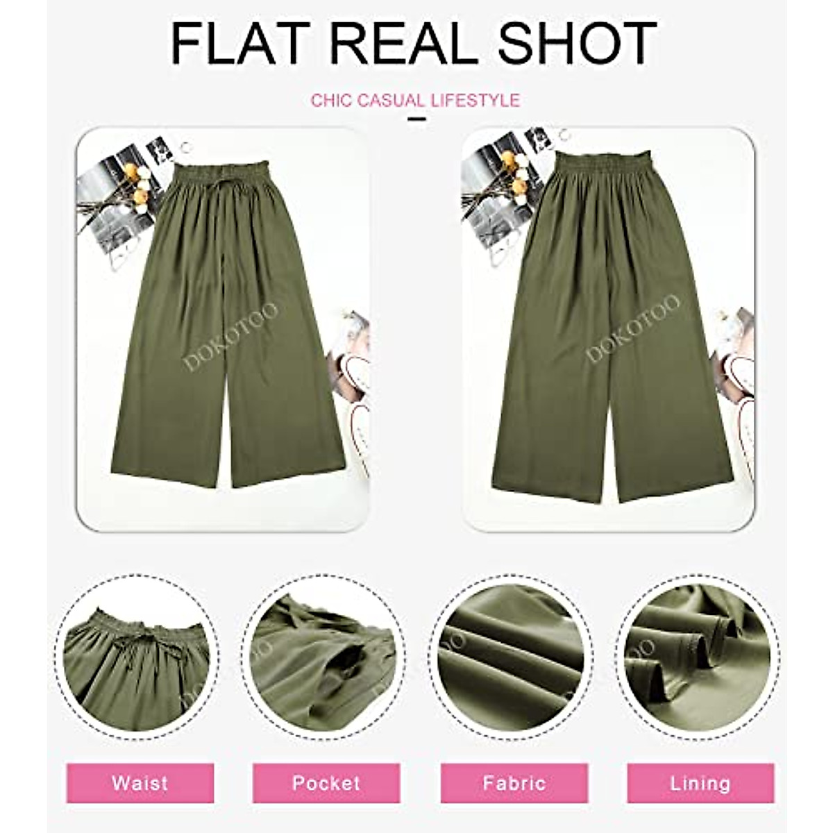 Dokotoo 2023 Stylish Women's Plus Size Wide Leg Palazzo Pants Spring Summer Lightweight Sport Elastic High Waist Yoga Pant with 2 Side Pockets for Women Green XL