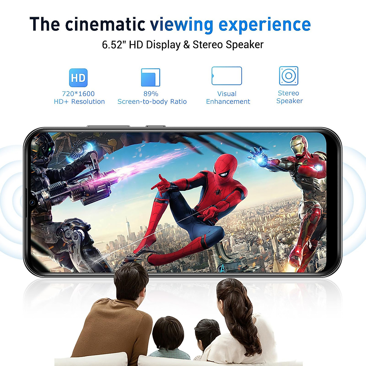 Xgody V50 Android Cell Phone, 4GB RAM + 64GB ROM, 6.55'' HD, Dual 4G LTE Sim Slots Smartphone Unlocked, 13MP Main Camera, Face Unlock, 4500mAh, AT&T/T-Mobile Smart Phones (Black1)