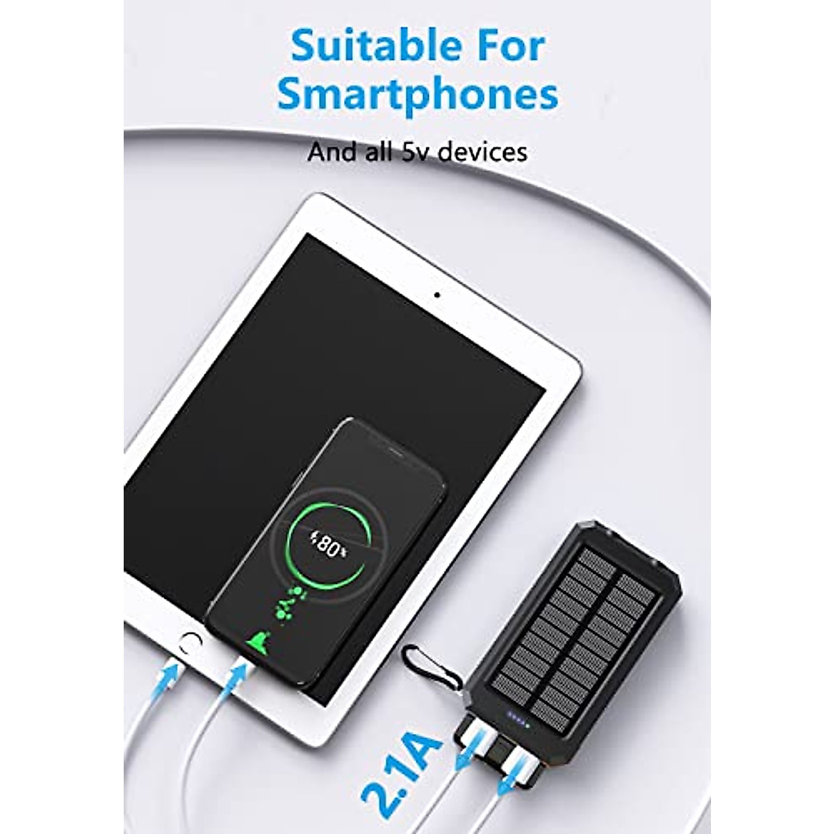 Solar Power Bank, Solar Charger, 25000mAh Portable Charger External Battery Pack with Dual DC 5V USB-A Outputs Ports Compatible with iPhone, Samsung Galaxy, Bright LED Flashlight Perfect for Camping