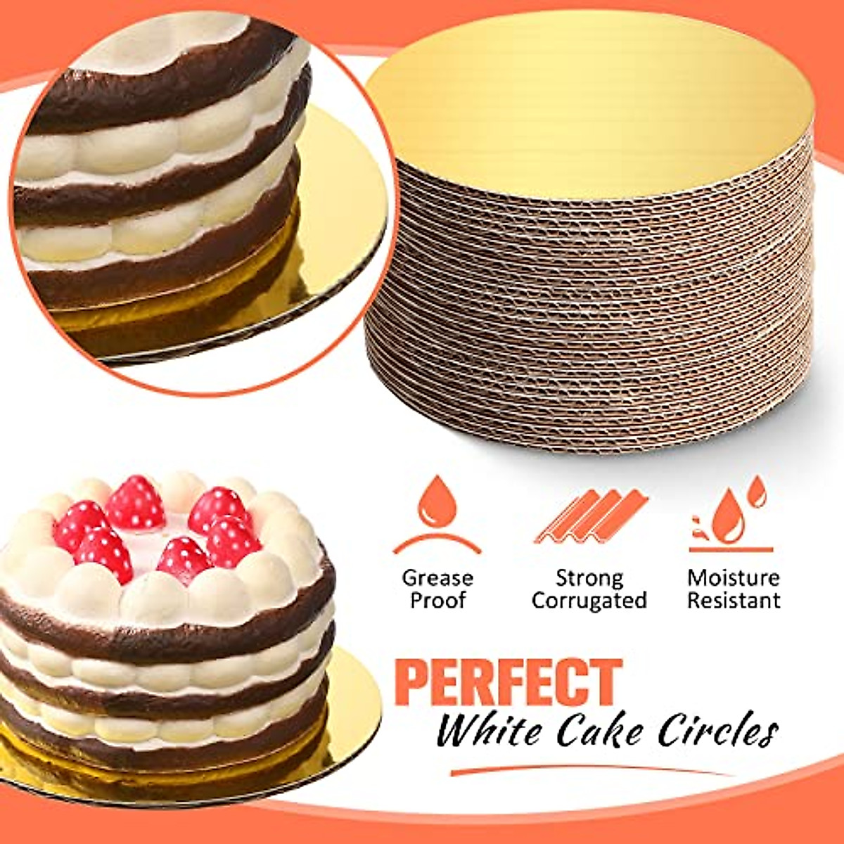 100 Pack Round Cake Boards 6'' Gold Circle Cake Base Cardboard Cake Rounds Grease Proof Disposable Cardboard for Baking Cake Pizza