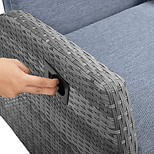 LUMISOL Outdoor Recliner Chairs Set of 2, 3 Piece Rattan Sofa Set, Patio Rocking Chairs Set with Adjustable Footrest, Outdoor Rattan Reclining Chairs with Table & Pillow for Backyard, Porch (Grey)