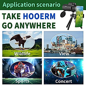 Hooerm HD Monocular Telescope for Smartphone, 12X50 High Powered Monoculars for Adults Kids with Clear Low Light Vision- Ideal for Bird Watching, Hunting, and Outdoor Activities, Upgraded