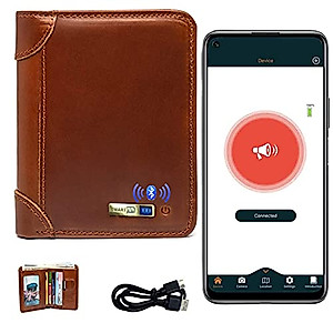 Clever Anti-Lost Wallet with Alarm, Bluetooth, Position Record (via Phone GPS) Tracker Item Finder, Cowhide Leather Locator Vintage Retro Style Trackable Intelligent Minimalist Purse (Brown, Vertical)