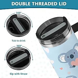 Flradish 40oz Tumbler with Handle, Cute Koala Stainless Steel Tumbler with Lid and Straws Double Wall Vacuum Insulated Leakproof Coffee Travel Mug