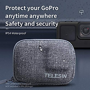 TELESIN Small Carry Case for GoPro Hero 11 Hero 10 Hero 9 9 Black, Pocket Size Protective Case Travel Bag With Half Open Zipper Supports Connecting with Go Pro 10 9 Selfie Stick and Tripod Accessories