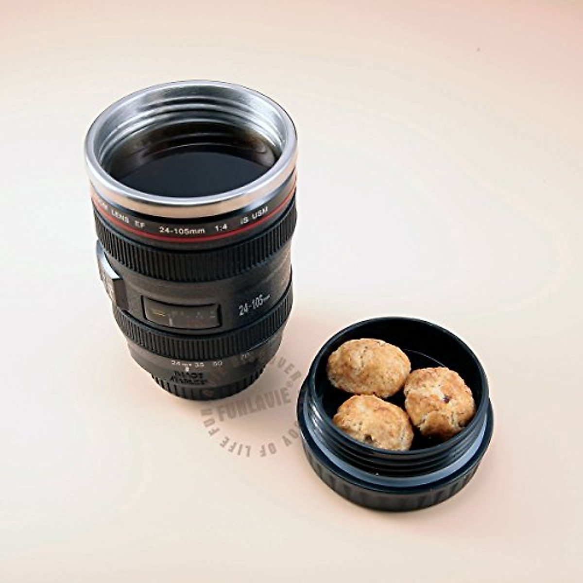 FUNLAVIE Camera Lens Mug Travel Coffee Mug Novelty Birthday Gifts for Women Men