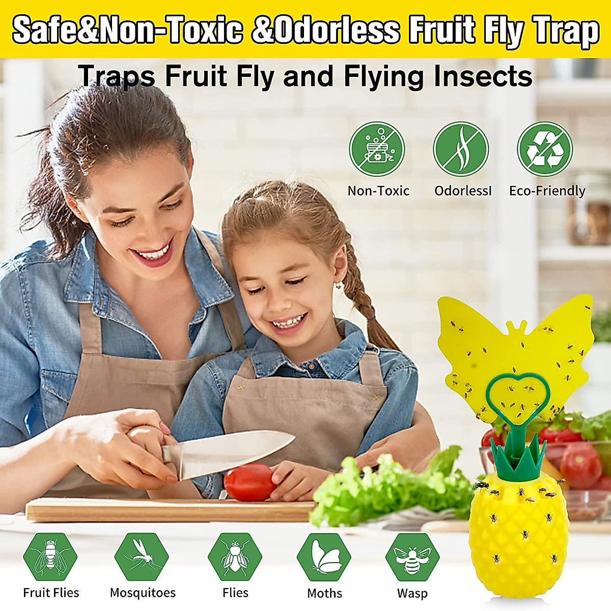 Fruit Fly Trap for Indoors, 2023 Upgrade Fruit Fly Gnat Traps for House Indoor with Yellow Sticky Pads, Non-Toxic Reusable Fruit Fly Gnat Killer Fly Catcher Comes with Bait for Plant/Kitchen (2 Pack)