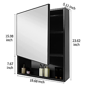 YEPOTUE Black Mirrored Medicine Cabinet 23.6" x19.6 Bathroom Wall Mounted Space Aluminum Storage, Water, and Rust Resistant, Surface Mount…