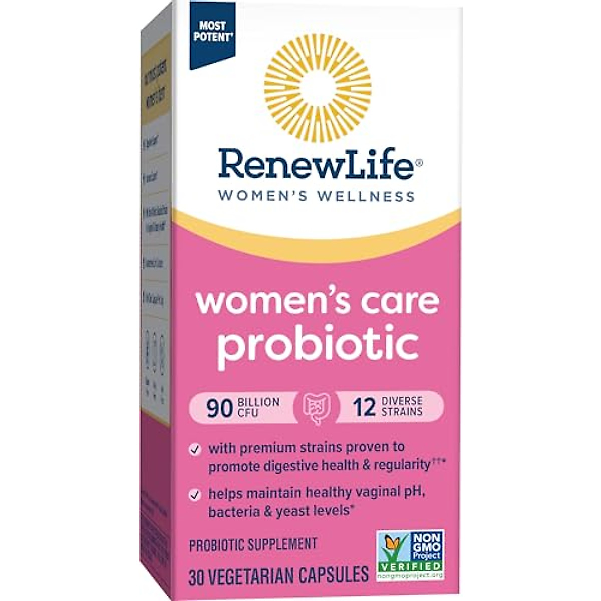 Renew Life Women's Probiotic Capsules, Supports pH Balance for Women, Vaginal, Urinary, Digestive and Immune Health, L. Rhamnosus GG, Dairy, Soy and Gluten-Free, 90 Billion CFU - 30 Ct
