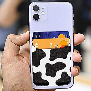 Cow Print Phone Credit Card Holder 3M Adhesive Stick on Wallet Pocket Case Mate for Cell Phone