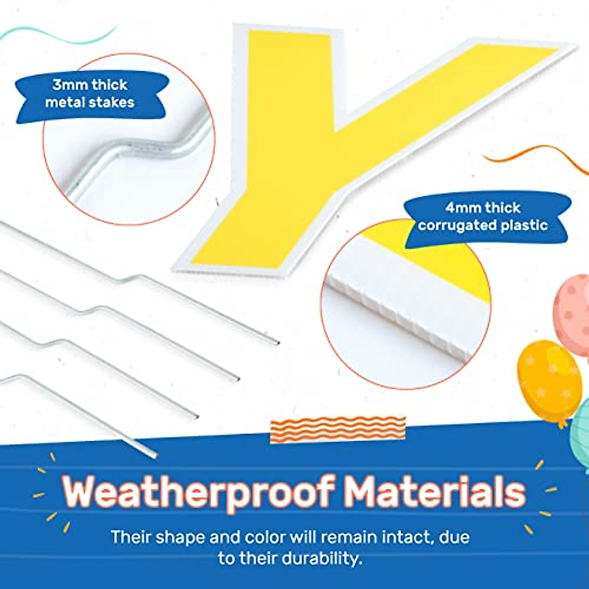 HOSMER Happy Birthday Yard Signs with Stakes -15'' Large Happy Birthday Yard Sign Letters - Waterproof Happy Birthday Yard Letters with Stakes - Happy Birthday Signs for Yard - Alphabets Yard Letters