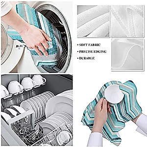 Big buy store Zig Zag Chevron Wave Stripe Kitchen Dish Towels, Soft Lightweight Microfiber Absorbent Hand Towel Turquoise Nordic Style Tea Towel for Kitchen Bathroom 18x28in