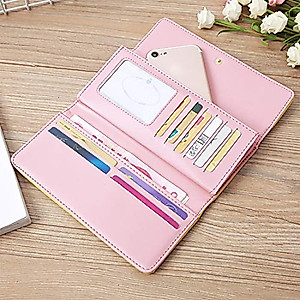 Wallets,Womens Lady PU Leather Zipper Large Capacity Multi Card Organizer (Style3-Pink)