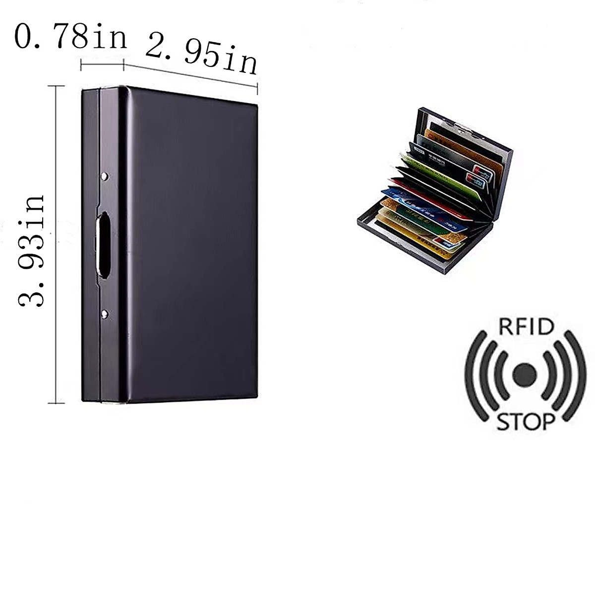 YHan RFID BlockingStainless Steel Credit Card Holder, Men Women Metal Slim Wallet For Driver's License, ID Cards, Credit Cards, Or Business Cards.(10 cards) (Black 10 grid)