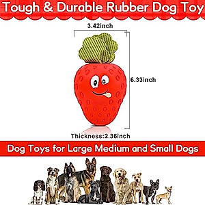 BAPSOUZU Squeaky Dog Chew Toys for Aggressive Chewers, Rubber Indestructible Tough Durable Dogs Toys Interactive Puppy Teeth Clean (Red Strawberry)