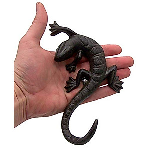 Cast Iron Lizard Wall Hooks, Rustic Home Décor for Hanging Towels, Coats, Hats, Set of 3, 7 1/2 Inches