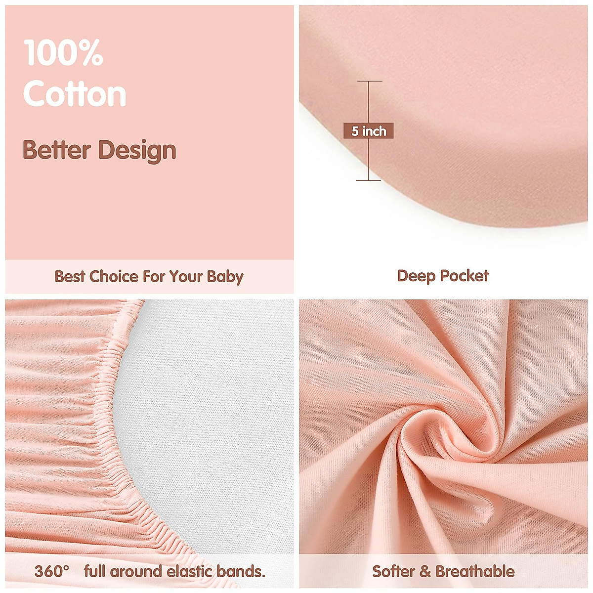 MEILA Bassinet Fitted Sheets Compatible with Chicco LullaGo Anywhere Portable | LE Bassinet, 100% Jersey Cotton Beside Bassinet Sheet for Baby Girl, Pack of 2, 32x16 (Light Pink+Lilac)