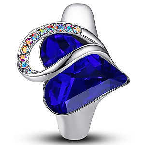 Leafael Infinity Love Women's Adjustable Heart Ring with Sapphire Blue Birthstone Crystal for September, Healing Stone for Wisdom, Jewelry Gifts for Women, Silver-Tone, Open End, Size 6.5-12