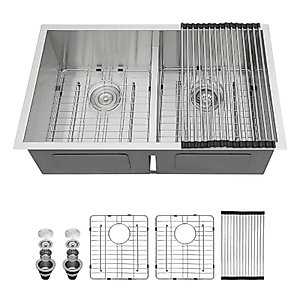 36 Undermount Kitchen Sink - Sarlai 36" x 19" Kitchen Sink Double Bowl 50/50 Low Divide Undermount Stainless Steel 16 Gauge Rectangular Kitchen Sinks Basin with Accessories
