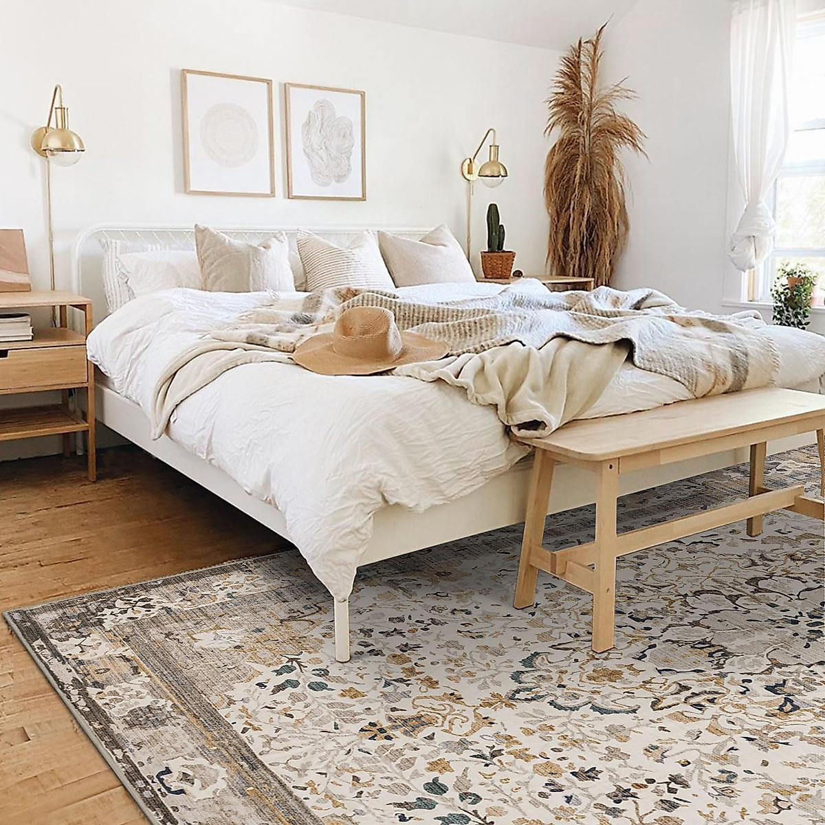 Rineflo-5'x7' Area Rugs,Machine Washable Rug for Living Room Dinner Room Bedroom,Bohemian Style Soft Non Slip Rug Carpet,Oriental Vintage Low Pile Large Area Rug (Brown, 5'x7')