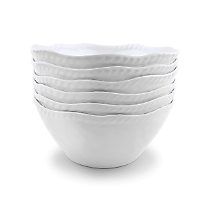KX-WARE Melamine Cereal Bowls Set - 28 oz/6 inch 100% Melamine Soup/Salad Bowls | set of 6, White | Break-resistant and Dishwasher Safe, BPA Free