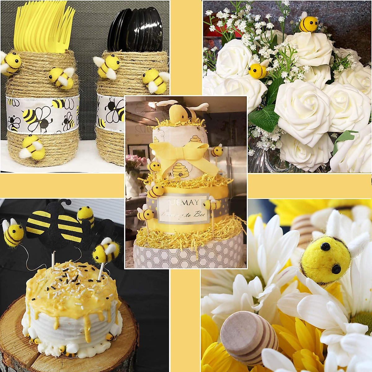 CINPIUK 12 Set Felt Bees for Crafts, Wool Felt Bumble Bee Plush for Tiered Tray Decoration Party Favors DIY Craft Jewelry Accessory